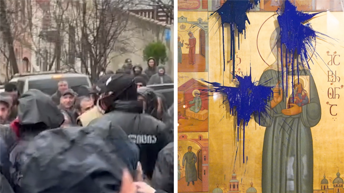 A aruncat vopsea pe o icoană care-l înfățișa pe Stalin. Mulțimea s-a ...