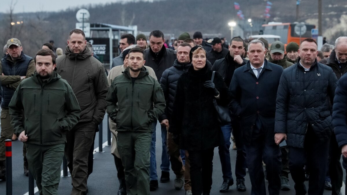In Symbolic Move, Ukraine's Zelenskiy Opens Rebuilt Bridge In War-Torn East
