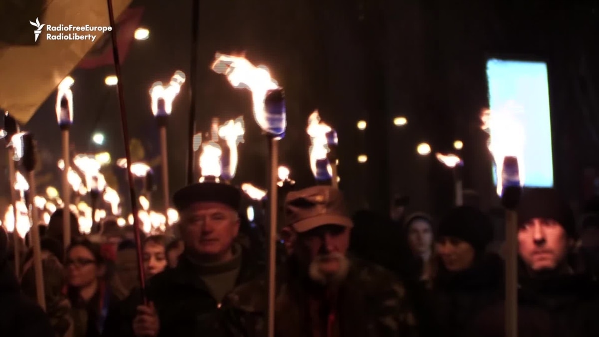 Ukrainians Hold Torchlight March To Honor Nationalist Leader