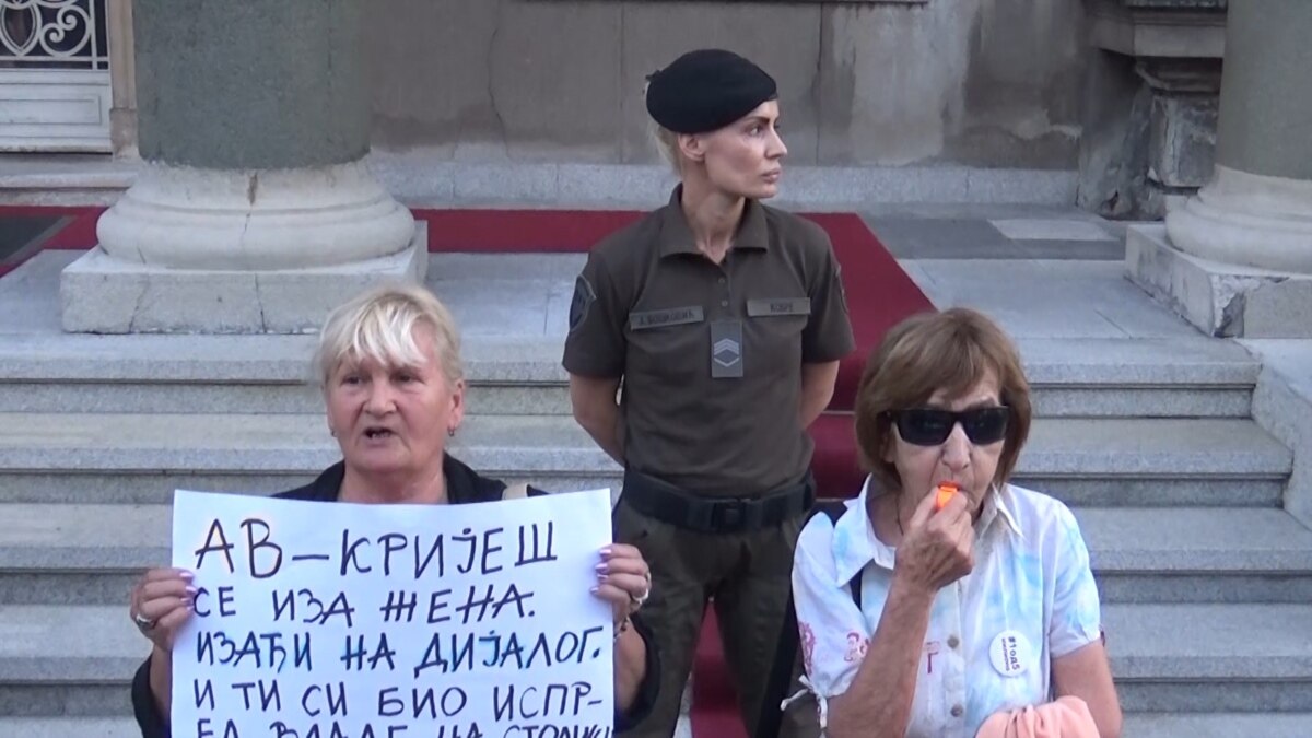 Female Soldiers Replace Crowd Barriers As Belgrade Protests Continue
