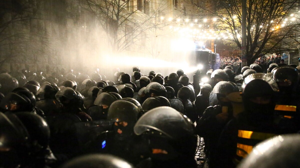 Georgian Police Use Water Cannons To Scatter Protesters Outside ...
