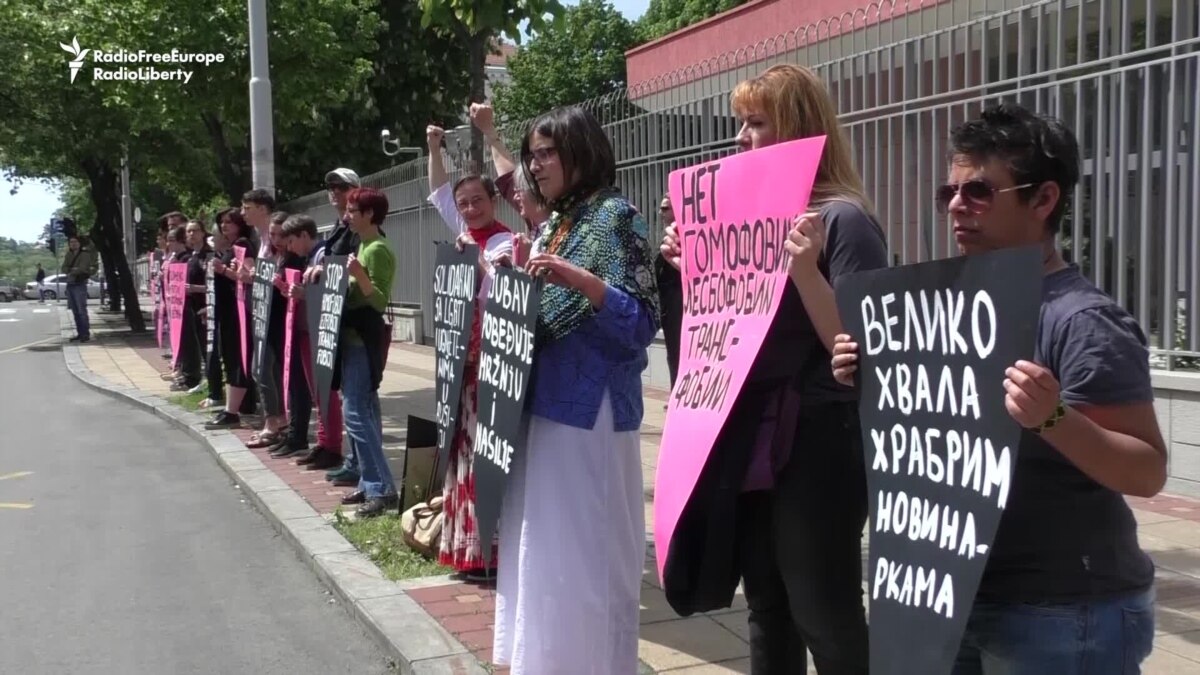 LGBT Activists Protest Outside Russian Embassy In Belgrade